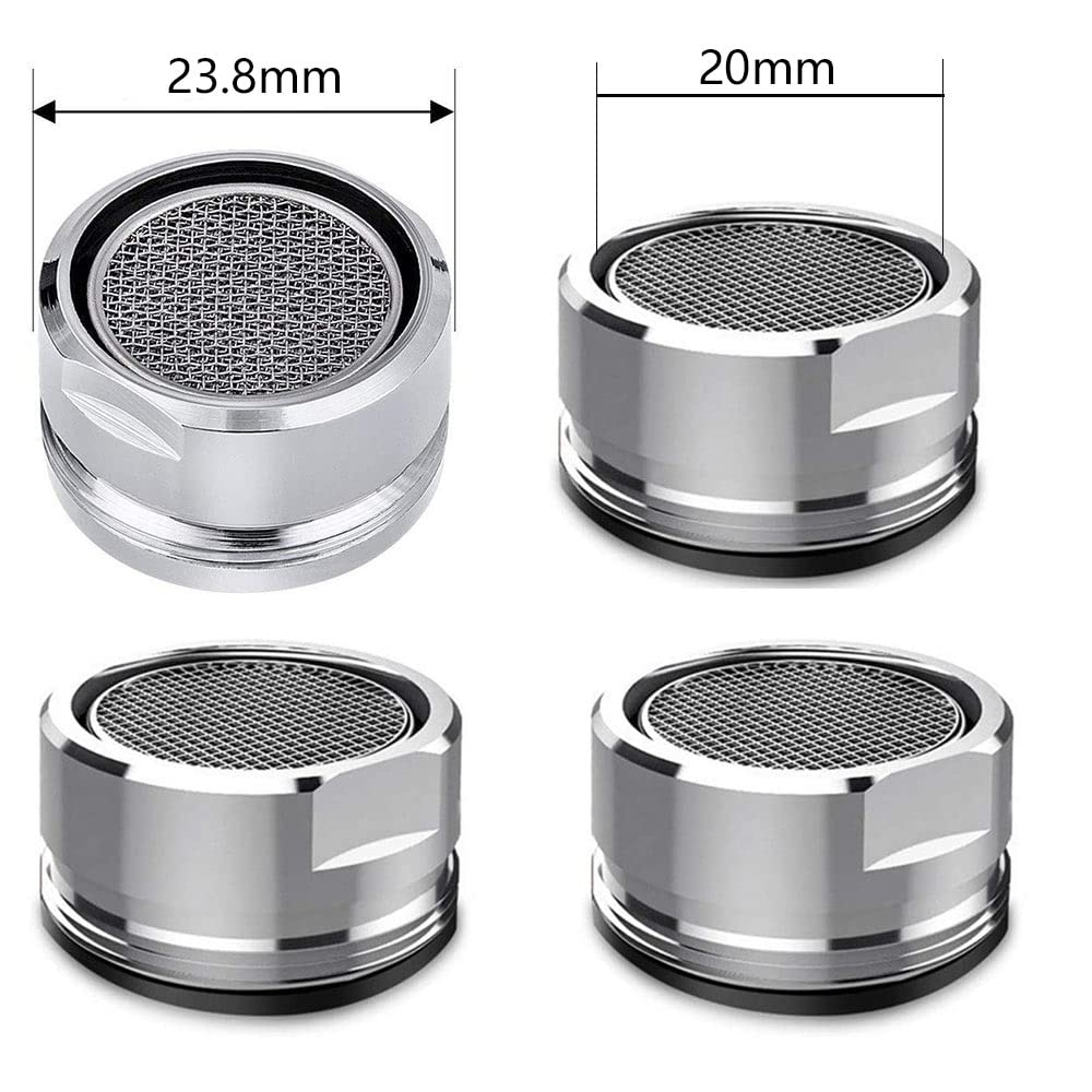 4 piece set of bathroom faucet aerator replacement parts for kitchen bathroom sink faucet aerator 24mm tool regulator flow silver suitable for kitchen bathroom sink faucet (24mm external thread)