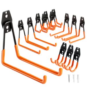 kurui 14 pack garage hooks for hanging, heavy duty garage storage hooks for ladder extension cord tool cable, wall mount large utility hooks, garage organization hanger&organizer