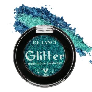 de'lanci green glitter eyeshadow, highly pigmented duochrome eye shadow, intense color shifting multichrome green eyeshadow for blue green eyes, waterproof shimmer eyeshadow, talc free & travel size