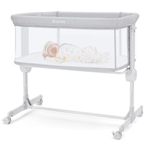 ezebaby baby bassinet, bedside bassinet for baby, portable baby bassinets bedside sleeper for newborn baby infants with adjustable 7 heights and all mesh sides, mattress & sheet included