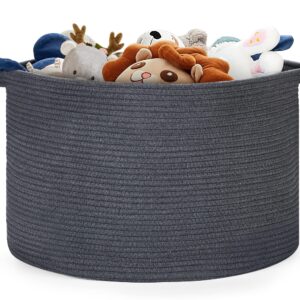 Blanket Basket - 20"x 20"x 13" Cotton Rope Basket for Living Room, Baby Toy Storage Basket, Large Woven Laundry Basket (Gray)