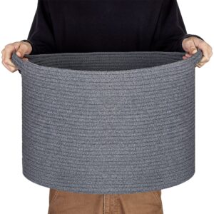 Blanket Basket - 20"x 20"x 13" Cotton Rope Basket for Living Room, Baby Toy Storage Basket, Large Woven Laundry Basket (Gray)