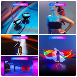 LUXCEO RGB LED Video Light Wand, Handheld LED Photography Light Stick with Remote Control, Dimmable 2500K-6500K CRI97+ Full-Color LED Light with 2500mAh Built-in Battery, 12 Light Scenes