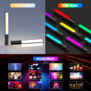 LUXCEO RGB LED Video Light Wand, Handheld LED Photography Light Stick with Remote Control, Dimmable 2500K-6500K CRI97+ Full-Color LED Light with 2500mAh Built-in Battery, 12 Light Scenes