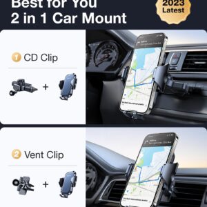 VICSEED Universal CD Phone Holder for Car - Off-Road Level Super Sturdy with Bonus Air Vent Clip, Fits All Phones and Cases, 360 Rotation for Safe Driving