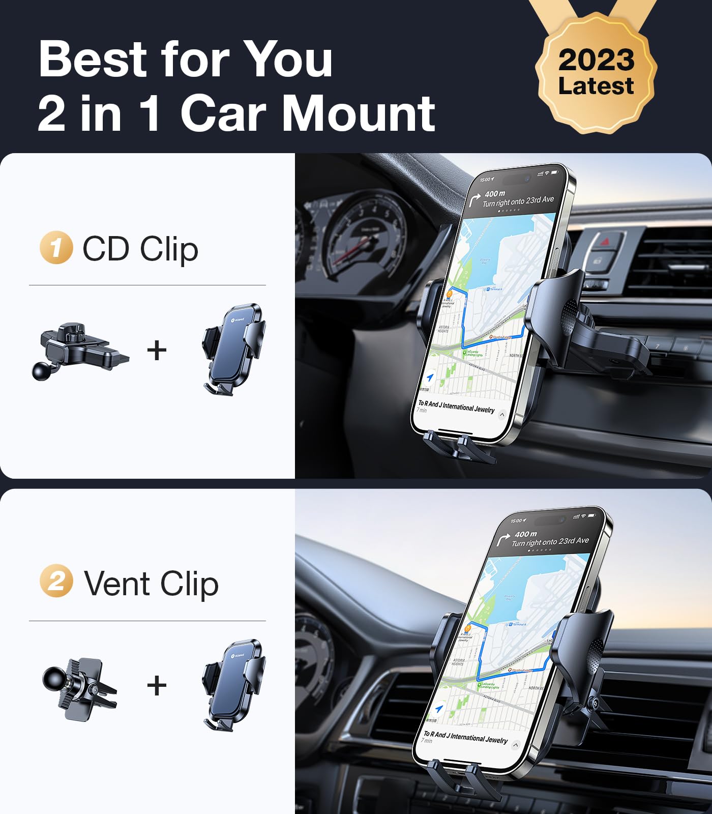 VICSEED Universal CD Phone Holder for Car - Off-Road Level Super Sturdy with Bonus Air Vent Clip, Fits All Phones and Cases, 360 Rotation for Safe Driving