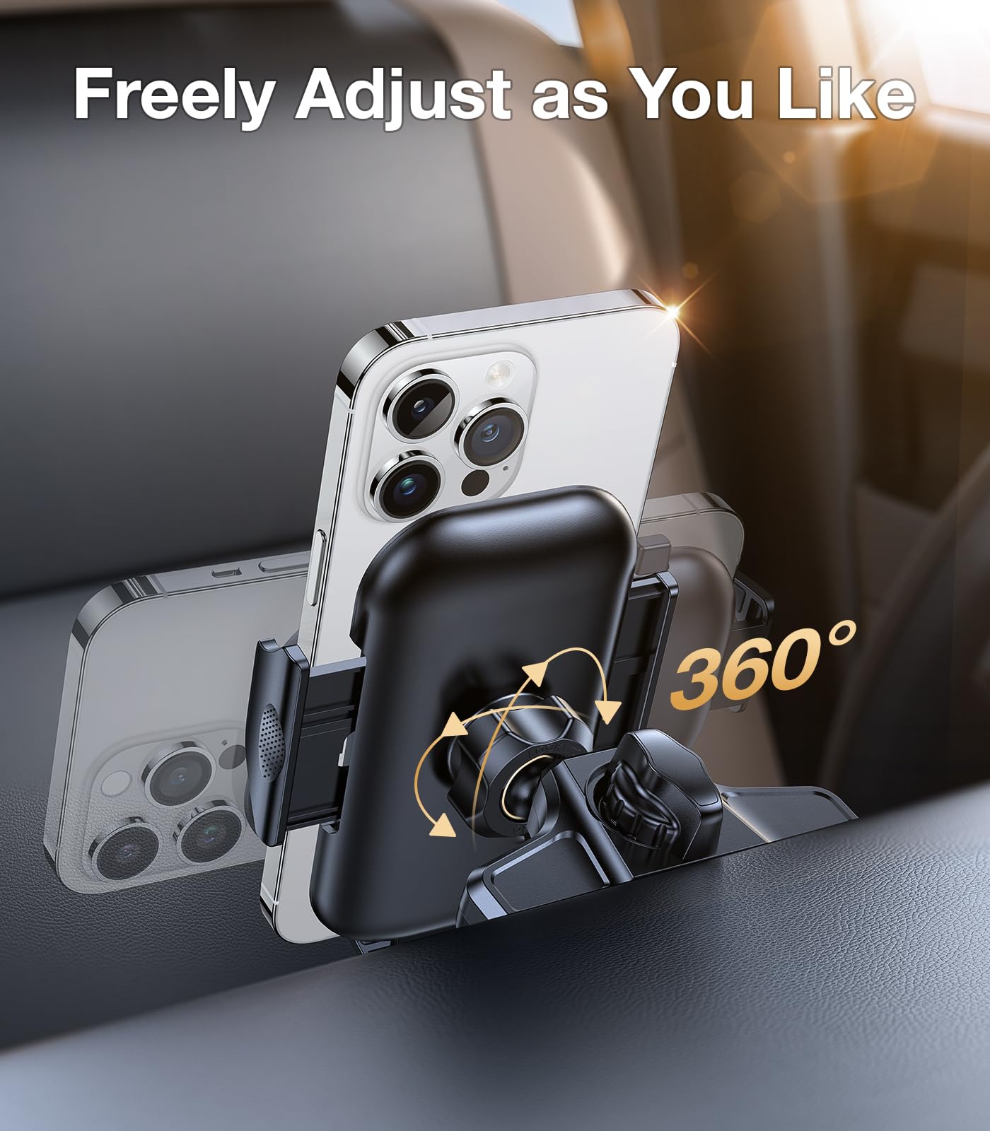 VICSEED Universal CD Phone Holder for Car - Off-Road Level Super Sturdy with Bonus Air Vent Clip, Fits All Phones and Cases, 360 Rotation for Safe Driving