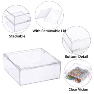 BTSKY Clear Plastic Small Storage Containers with Lid Mini Clear Boxes for Organizing Stackable Paper Clips Holder Multi-use Bead Organizers for Clips, Rhinestones, Hairpins and Candy, 4PCS Square