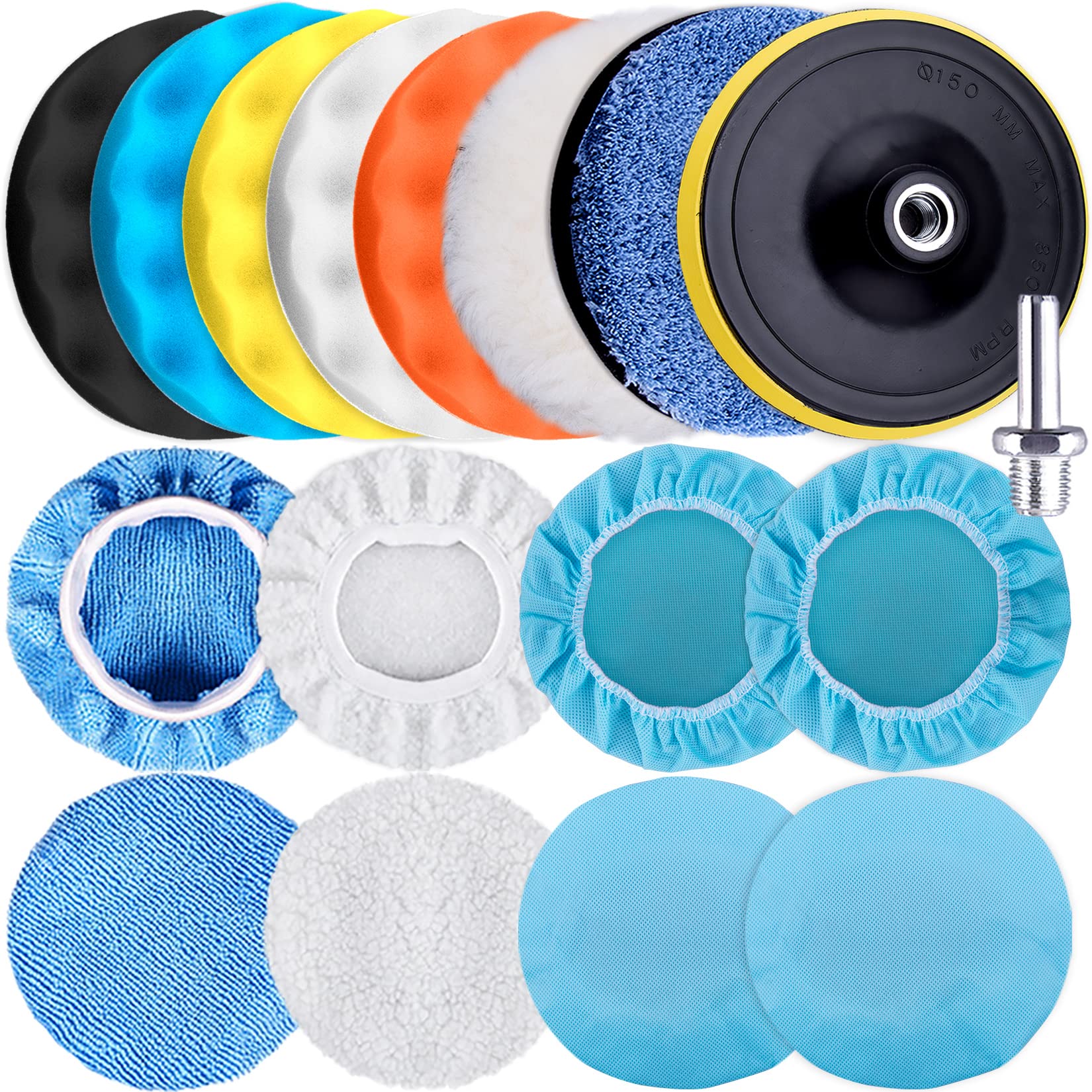 SIQUK 17 Pieces 7 Inch Buffing Pads Foam Polishing Pad Wax Buffer Polish Pads Bonnets Car Polishing Buffing Pad Buffer Attachment for Drill