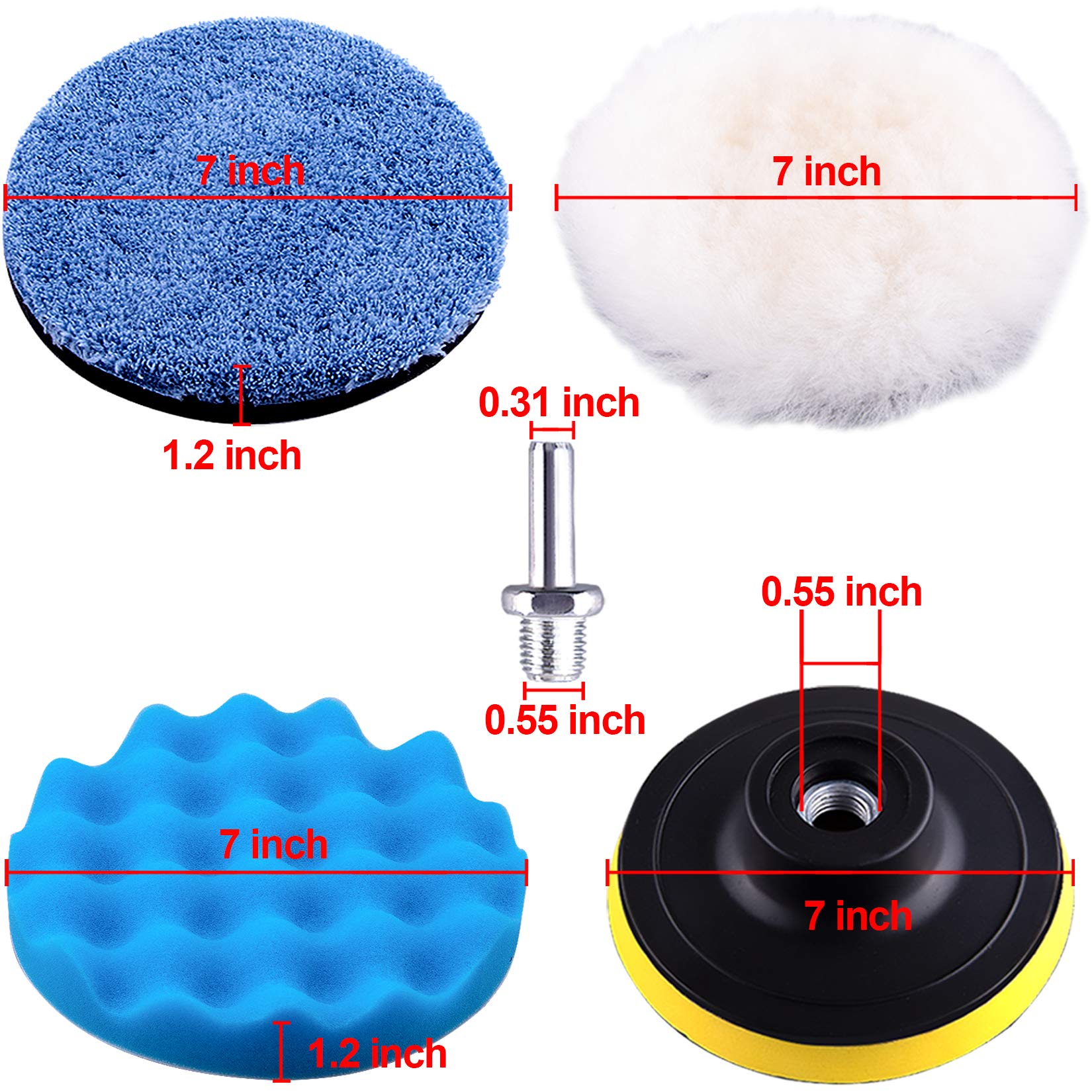 SIQUK 17 Pieces 7 Inch Buffing Pads Foam Polishing Pad Wax Buffer Polish Pads Bonnets Car Polishing Buffing Pad Buffer Attachment for Drill