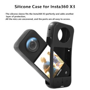 LEWOTE 7in1 Compatible with Insta360 X3 Accessories Kit[Silicone Camera Case Cover and Lens Cap][2Pcs 3D Screen Protector Film][Carrying Case Bag with Auto Locking Carabiner and Anti-loss Lock]