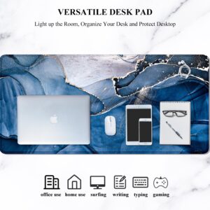 Auhoahsil Large Mouse Pad, XXL Desk Pad, Extened Mousepad 31.5" x 11.8", Non-Slip Rubber Base, Stitched Edges, Superior Surface, Gaming Keyboard Mat, Waterproof Desk Pad, Ink Navy Marble