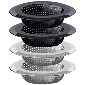 kitchen sink drain strainer, 4 pack stainless steel and black mesh sink strainer for kitchen with large wide rim 4.5" diameter, sink filter strainer with 3" basket sink food catcher