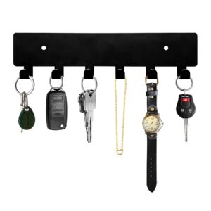 gtk key holder for wall, key hooks with 6 hooks, wall mounted key holder for hallway, self adhesive key rack(black)