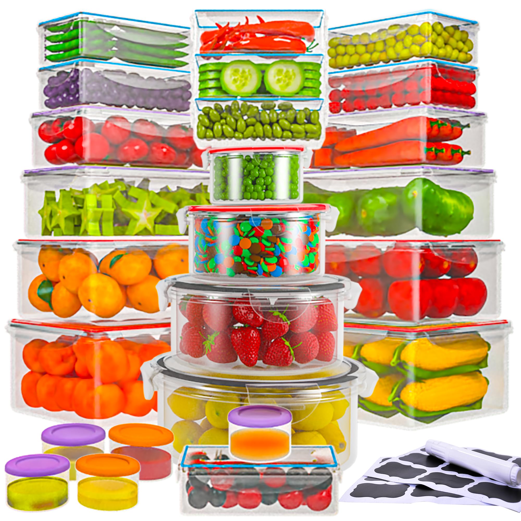 RockBerry 50 Pcs Large Food Storage Containers with Lids Airtight-85 OZ to Small Containers-Total 526 Oz BPA Free Plastic Stackable Containers For Pantry kitchen Organization, Microwave Safe