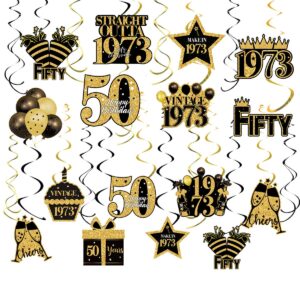 40pcs 50th birthday decorations hanging swirls,black gold 50th birthday party decorations supplies for men women,vintage 1973 fifty years old birthday ceiling hanging decorations (50th)