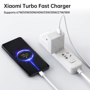 for Xiaomi Charger 67W Mi Turbo Fast Wall Charger for Xiaomi 14 13 12 13t 12t 12s Pro Lite Redmi Note K60 K50 11 11s 12 Pro Plus Poco X6 F5 X5 F4 X4 Gt Black Shark Mix Fold 2 3 3.3ft 6A Type C Cable