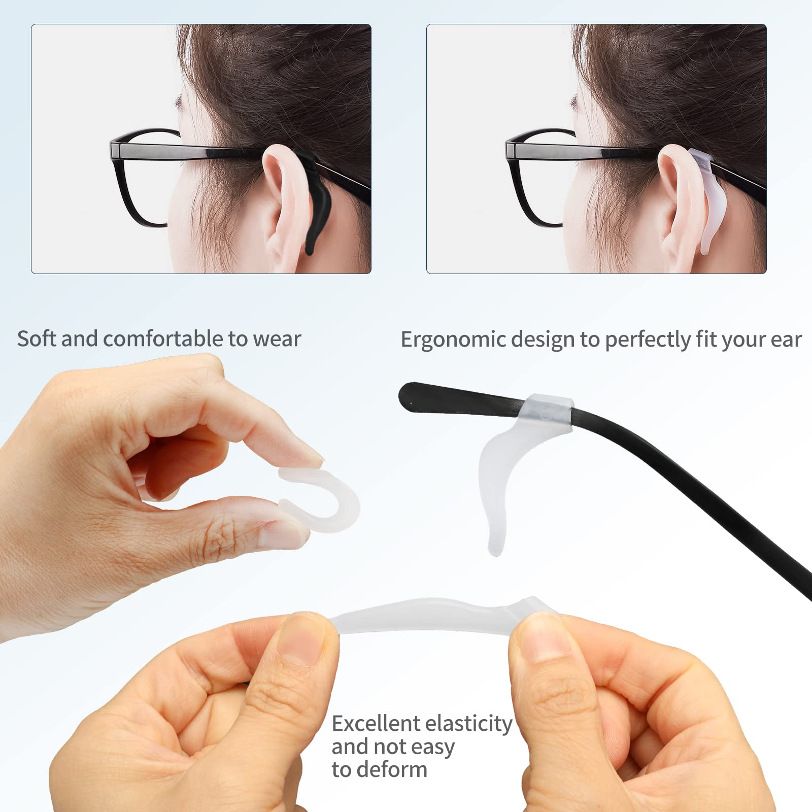 KAJUDA 16 Pairs Glasses Ear Grip, Anti Slip Eyeglass Holder, Silicone Ear Hook Eyeglasses Retainers Eyewear Protectors Temple Tips for Sunglasses, Sports, Study