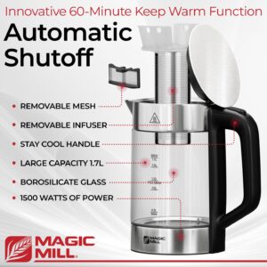 Magic Mill Pro Electric Kettle with tea Infuser and Temperature Control - Keep Warm Function, Rapid Boil, Automatic Safety Shut Off, BPA Free, No Plastic on Water, British Patent Technology,Large 1.7L