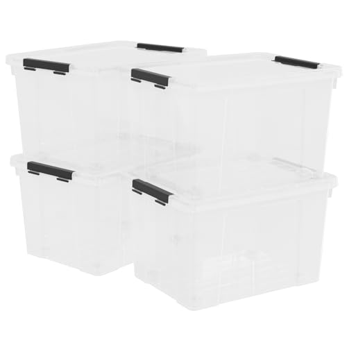 Neadas 50 Quart Plastic Storage Bins with Lids and Wheels, Large Clear Plastic Storage Totes, 4 Pack