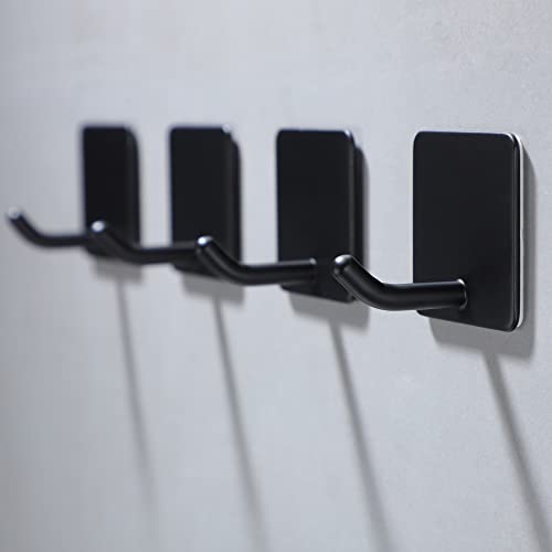 YIGII Adhesive Towel Hooks - 4 Pack Towel Hooks for Hanging Robes Coat Hooks Stick on Wall Hooks Stainless Steel, Matte Black