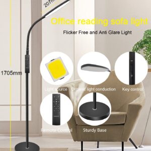 Hyskostar LED Floor Lamp, Bright Floor Lamps for Living Room with 1H Timer, 2700K-6500K Brightness Adjustable Gooseneck Standing Lamp with Remote & Touch Control Reading Floor Lamps for Bedroom