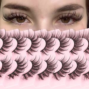 wispy mink lashes natural eyelashes spikes lash extensions look fluffy false eyelashes 18mm long strip lashes cat eye eyelashes fairy look 7 pairs multipack by geeneiya