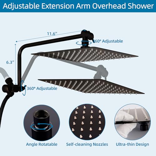 Hygie Rinse Rain Shower Head with Handheld Head High Pressure 10" Rainfall Showerhead+7-Spray Handheld Head Combo, 11" Shower Extension Arm, 71" Hose, 3 Settings Diverter, Oil Rubbed Bronze