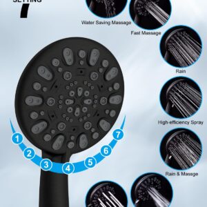 Hibbent Thickness 10'' Rain Shower Head, High Pressure Handheld Spray, Showerhead Combo with 16'' Adjustable Arc Shower Extension Arm, 7 Settings, 71'' Hose, Adhesive Shower Holder, Oil-Rubbed Bronze