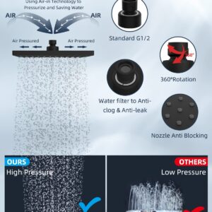 Hibbent Thickness 10'' Rain Shower Head, High Pressure Handheld Spray, Showerhead Combo with 16'' Adjustable Arc Shower Extension Arm, 7 Settings, 71'' Hose, Adhesive Shower Holder, Oil-Rubbed Bronze