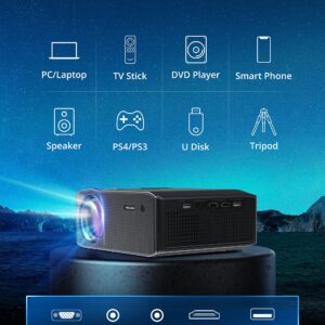 MiTechPro 4K Projector, 600 ANSI Portable Movie Projector with 5G WiFi Bluetooth, 4K Support Zoom Function and Timer Shutdown, Outdoor for HDMI/USB/Laptop/iOS & Android Phone, Black