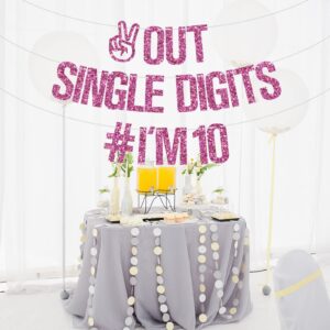 Out Single Digits I'm 10 Banner, Double Digits 10, Happy 10th Birthday Decorations for Girls, 10th Birthday Party Decoration Supplies Pink Glitter