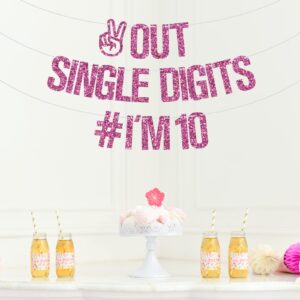 Out Single Digits I'm 10 Banner, Double Digits 10, Happy 10th Birthday Decorations for Girls, 10th Birthday Party Decoration Supplies Pink Glitter