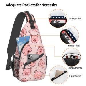 SURERUIM Pink Pig Sling Bag for Women Men Crossbody Shoulder Backpack Seamless Pattern of Pink Pig Face Cute Piggy Chest Bags Funny Cartoon Animal on Pink Background Gym Travel Hiking Casual Daypack