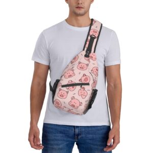 SURERUIM Pink Pig Sling Bag for Women Men Crossbody Shoulder Backpack Seamless Pattern of Pink Pig Face Cute Piggy Chest Bags Funny Cartoon Animal on Pink Background Gym Travel Hiking Casual Daypack