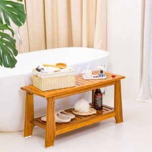 NNN 36" Teak Shower Bench with Shelf/Shower Benches for Inside Shower/Teak Bench/Bathroom Bench/Teak Wood Benches for Showers/for spa, Showers, Pools and Other Wet environments,Patented Designs.