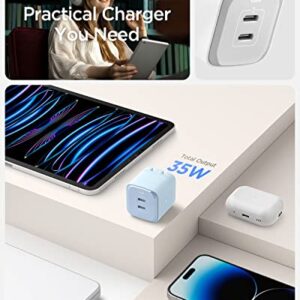 Spigen GaN III 352 35W 2 Ports Compact Foldable Dual USB C Wall Charger PD PPS Fast Charging Block Adapter for iPhone 15 Plus Pro Max 14 13 12 Mini iPad Air AirPods Galaxy S24 S23 S22 S21 Pixel 8 Fold