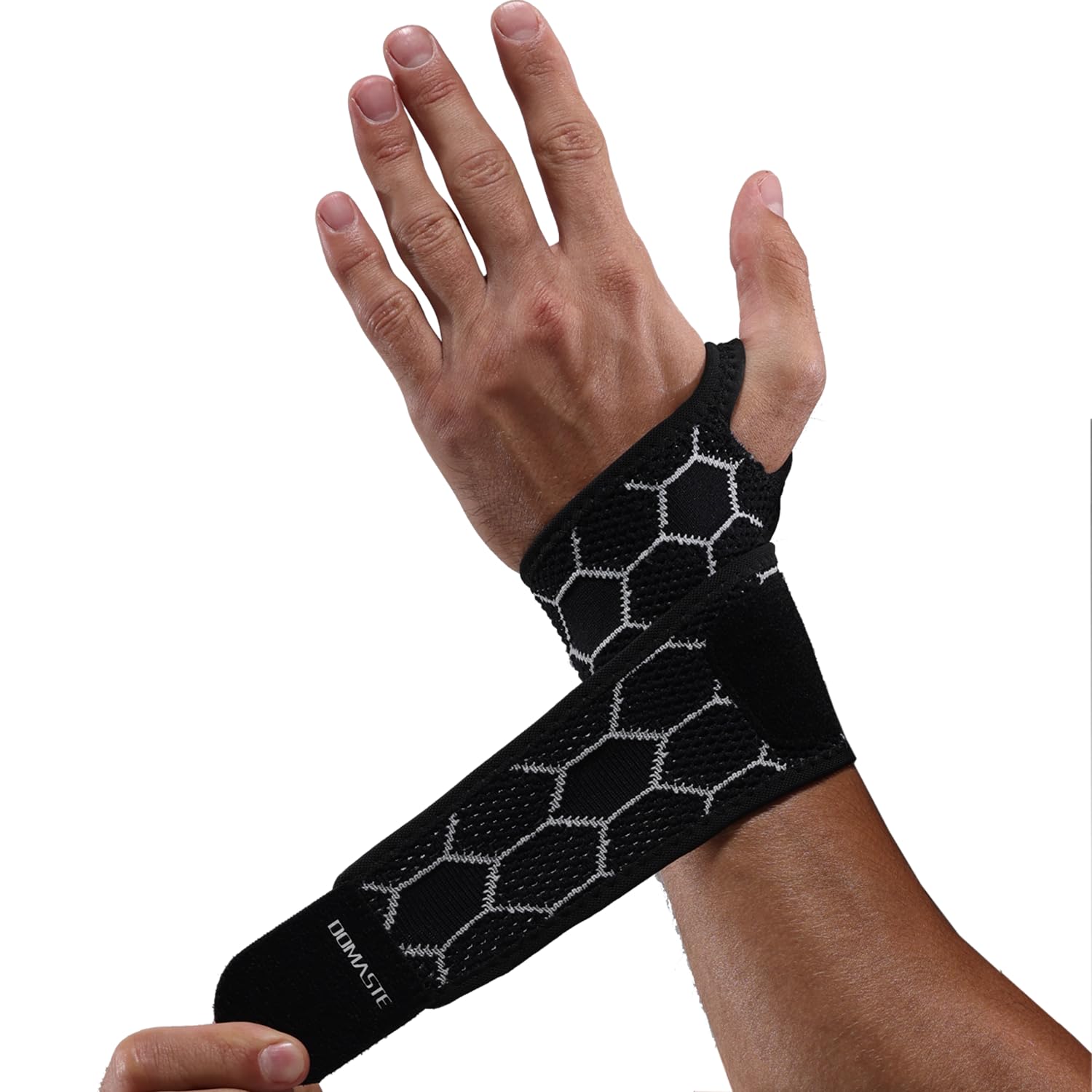 Domaste Sport Slim Wrist Wrap - Wrist Brace for Carpal Tunnel Relief Light Support, Neoprene-Free Compression Wrist Support for Workout, Adjustable Wrist Guards Fit Right Left Hand(Black, Pack of 1)