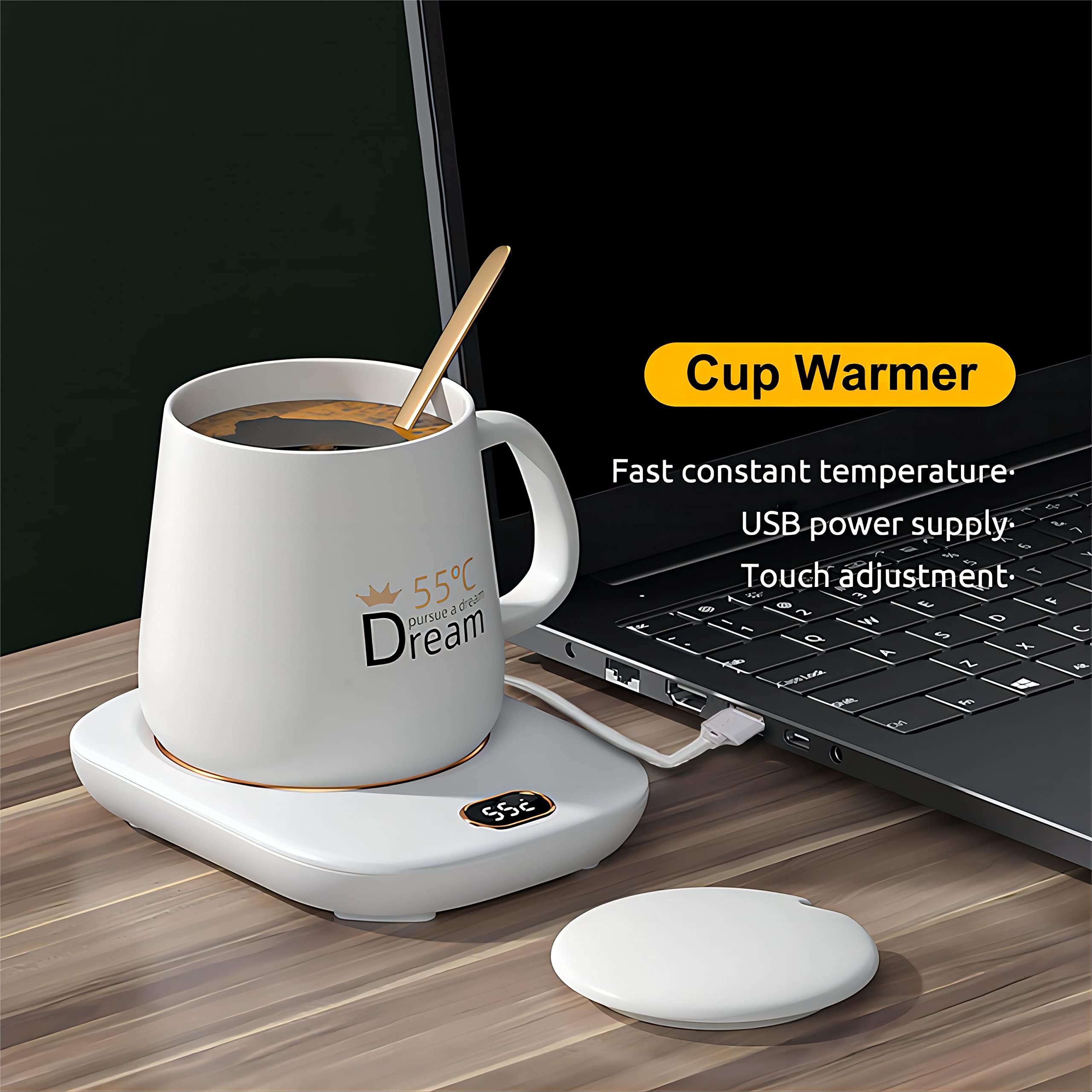 Mug Warmer Coffee Warmer Plate, Cup Warmer for Desk with Detachable USB Power Cable, 3 Temperature Setting 113℉-131℉-149℉, Suitable for Office, Home and Many Occasions (White No Cup)