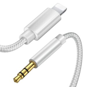 [Apple MFi Certified] Aux Cord for iPhone, Lightning to 3.5mm Aux Stereo Audio Cable Adapter Compatible with iPhone 13/12/11/XS/XR/X/8/7/All iOS for Car Home Stereo, Speaker, Headphone-3.3ft (Sliver)