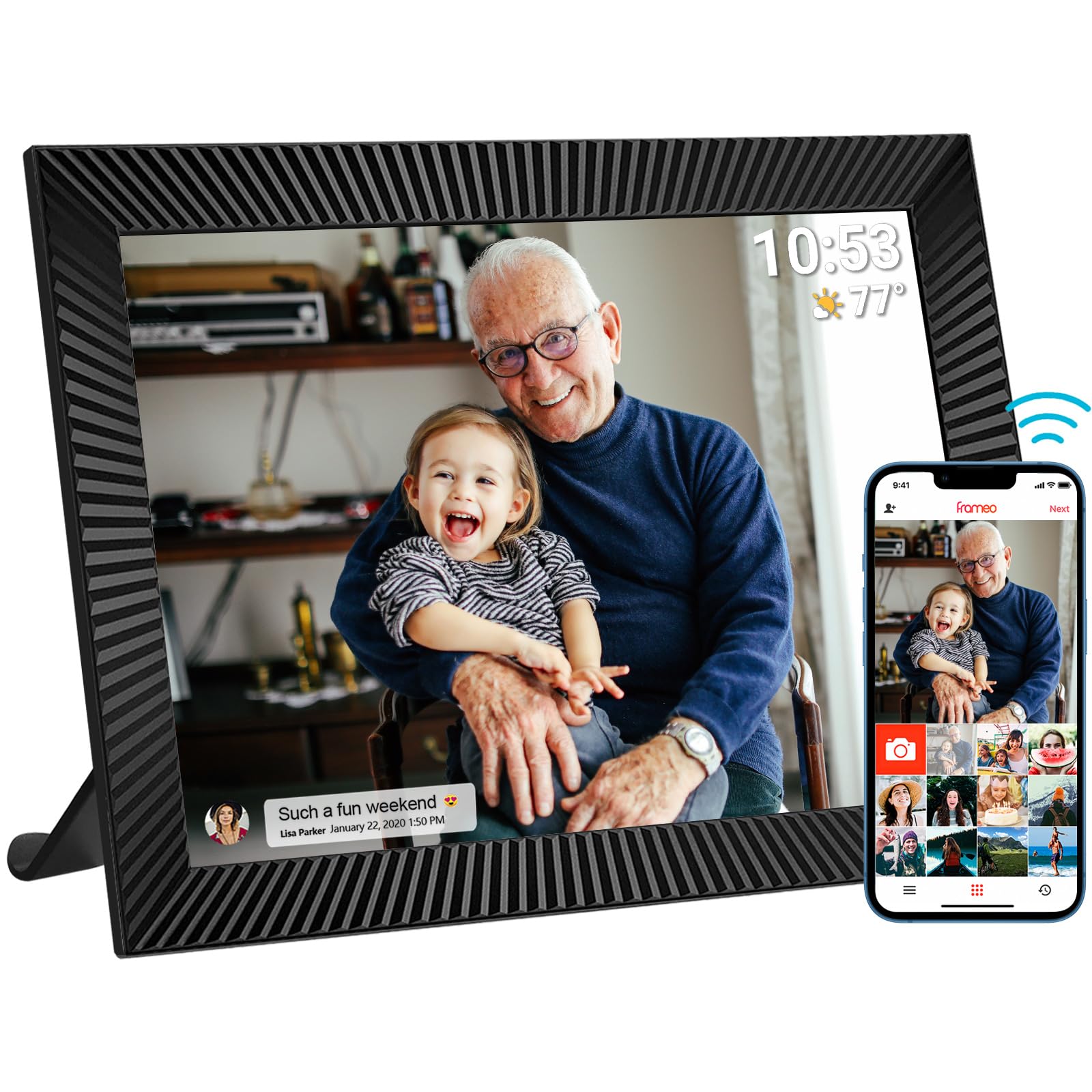 32GB FRAMEO 10.1 Inch Smart WiFi Digital Photo Frame 1280x800 IPS LCD Touch Screen, Auto-Rotate, Motion Sensor, Share Moments Instantly via Frameo App from Anywhere