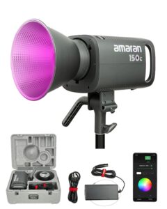 aputure amaran 150c video light,rgb studio light 150w output bowens mount point-source led video light,15,610 lux @ 1m 2,500k ~7,500k cct,app control 9 system fx photography lighting(amaran 150c gray)