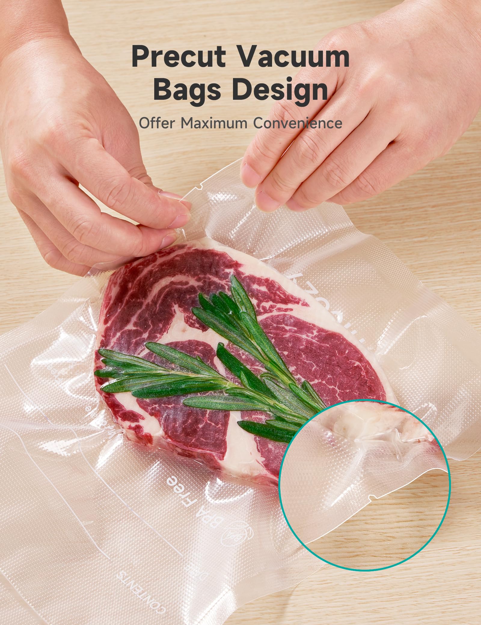 HiCOZY Vacuum Sealer Bags 100 Count 8”x12” for Food Storage, Pre-Cut BPA Free Bag for Meal Prep or Sous Vide Cooking, Safe to Microwave, Dishwasher, Boil, or Freeze