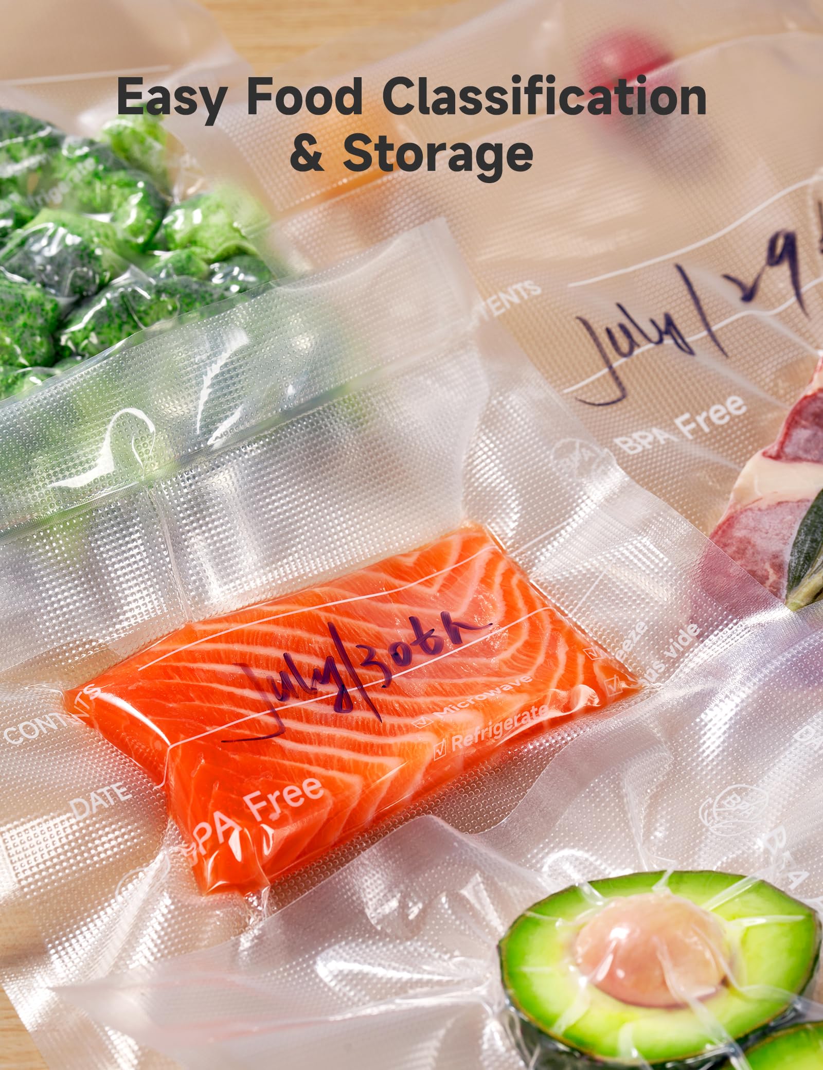 HiCOZY Vacuum Sealer Bags 100 Count 8”x12” for Food Storage, Pre-Cut BPA Free Bag for Meal Prep or Sous Vide Cooking, Safe to Microwave, Dishwasher, Boil, or Freeze