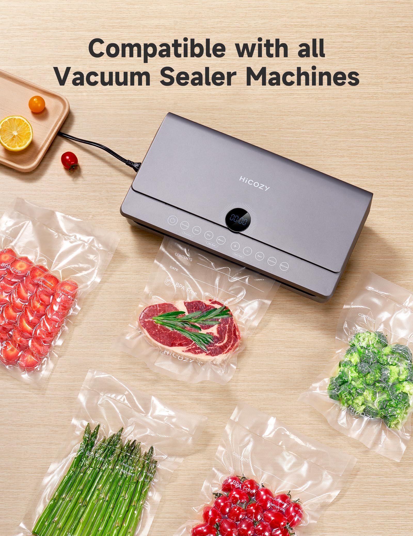 HiCOZY Vacuum Sealer Bags 100 Count 8”x12” for Food Storage, Pre-Cut BPA Free Bag for Meal Prep or Sous Vide Cooking, Safe to Microwave, Dishwasher, Boil, or Freeze