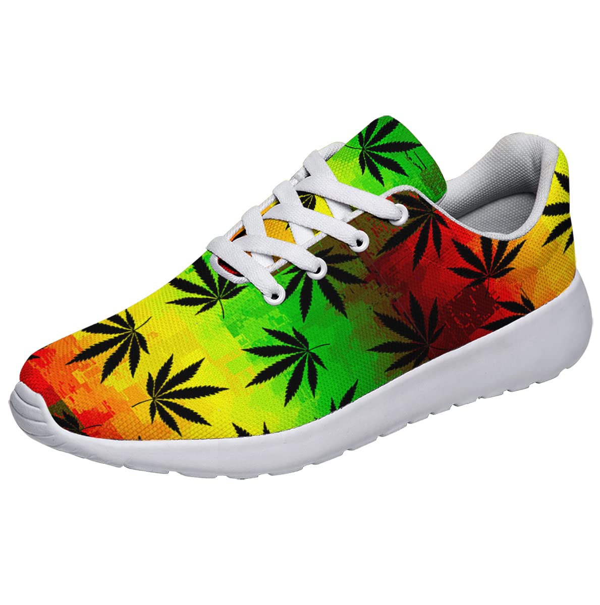 Marijuana Leaf Shoes - Rasta Ganja Men Women Lightweight Breathable Weed 420 Running Sneakers, Sport Athletic Tennis Cannabis Shoes, Stoner Gift White Size 11