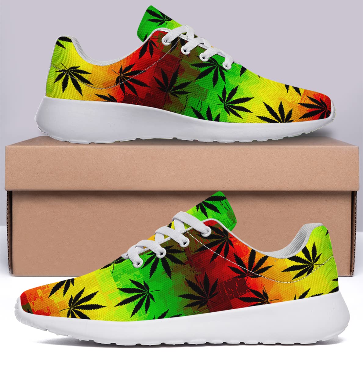 Marijuana Leaf Shoes - Rasta Ganja Men Women Lightweight Breathable Weed 420 Running Sneakers, Sport Athletic Tennis Cannabis Shoes, Stoner Gift White Size 11