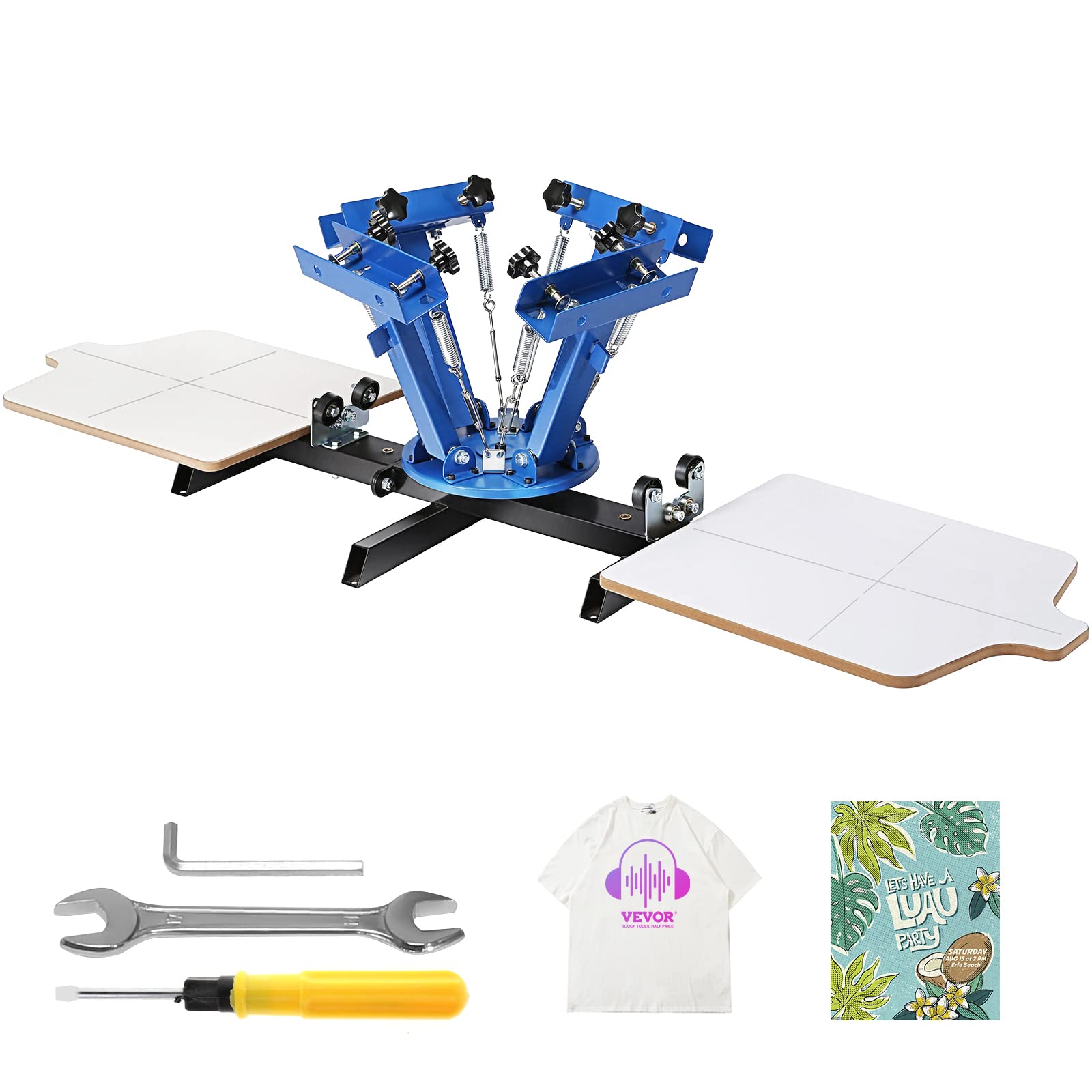 VEVOR 4 Color 2 Station Screen Printing Machine 21.2x17.7in / 54x45cm Double-Layer Positioning Pallet for T-Shirt DIY, Blue