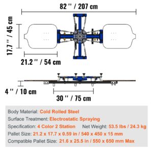 VEVOR 4 Color 2 Station Screen Printing Machine 21.2x17.7in / 54x45cm Double-Layer Positioning Pallet for T-Shirt DIY, Blue