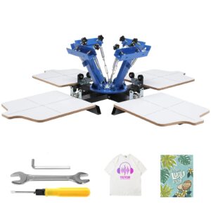 vevor screen printing machine, 4 color 4 station 360° rotable silk screen printing press, 21.2x17.7in / 54x45cm screen printing press, double-layer positioning pallet for t-shirt diy printing